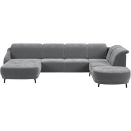 Sit & More Wohnlandschaft SIT & MORE "Blues U-Form", grau (stone), B:356cm H:93cm T:249cm, 100% Polyester, Sofas, Wohnlandschaft, inkl. Kopfteilverstellung, wahlweise mit Klapptisch und USB