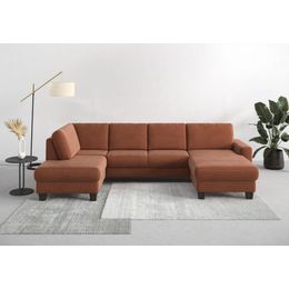 Wohnlandschaft Home Affaire "Summer U-Form", rosa (kupfer), B:314cm H:91cm T:170cm, 95% Polyester, 5% Polyamid, Sofas, Wohnlandschaft, mit oder ohne Bettfunktion und Bettkasten, wengefarbene Holzf&uuml;&szlig;e