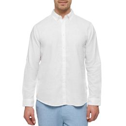 Langarmhemd INDICODE "INBrayden", Herren, Gr. XXL, N-Gr, wei&szlig; (optical wei&szlig;), Web, Obermaterial: 55% Leinen, 45% Baumwolle, unifarben, regular fit normal, Hemden Langarmhemd