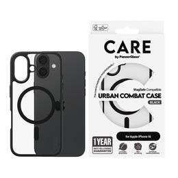 CARE BY PANZERGLASS Handyh&uuml;lle "Urban Combat Case mit MagSafe f&uuml;r Apple iPhone 16", schwarz (schwarz, transparent), B:11cm H:2cm T:19,5cm, H&uuml;llen, Backcover, Schutzh&uuml;lle, Handyschutzh&uuml;lle, Case, Schutzcase, sto&szlig;fest, Handyh&uuml;lle