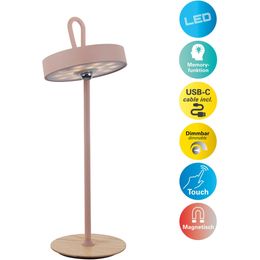 my home LED Tischleuchte "Charmont mit Holzfu&szlig;, abnehmbares Kopfteil als H&auml;ngeleuchte verwendbar", beige (allmond), 1, &Oslash; 12,5cm H: 35cm, 1 Stk., Leuchten, aufladbar, inkl Akku + USB Kabel, Kopfteil magnetisch, abnehmbar, Holz, LED Tischleuchte