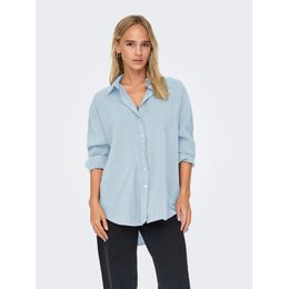 Hemdbluse Only "ONLZAZIMA L/S LOOSE SHIRT WVN NOOS", Damen, Gr. L, chambray blau, Web, Obermaterial: 84% Modal, 16% Polyester, unifarben, oversize Po-bedeckend, Blusen Hemdbluse