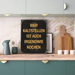 Metallbild queence "Bier kaltstellen Spruch Stahlschild Blechschild", schwarz (farbe bild(er): schwarz), B:20cm H:30cm T:0,2cm, Blech, Metall, Bilder, Metallbild, 20x30x0,2cm - mit 4 Lochbohrung