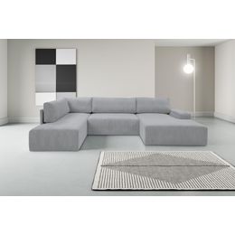 Wohnlandschaft WERK2 "Rotterdam, U-Form, in kuschelweichem Cord oder Breitcord. Breite 329cm", grau, B:325cm H:85cm T:190cm, 90% Polyester, 10% Nylon, Sofas, Wohnlandschaft, Design Sofa mit Schlaffunktion & Bettkasten, Cord, Grau