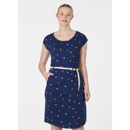 Sommerkleid Ragwear "LILITHE PRINT", Damen, Gr. XS, N-Gr, night blau, Jersey, Obermaterial: 50% Baumwolle, 50% Modal, bedruckt, kniefrei, Rundhals, Kleider Sommerkleid, Baumwoll-Modal-Mix mit Eingrifftaschen und G&uuml;rtel