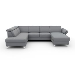 Sit & More Wohnlandschaft SIT & MORE "Vincenzo U-Form", grau (hellgrau), B:317cm H:84cm T:93cm, Sofas, Wohnlandschaft, inklusive Kopfteilverstellung, wahlweise mit Bettfunktion, Bettkasten