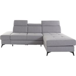Ecksofa Home Affaire "Cardiz L-Form", grau (hellgrau), B:246cm H:83cm T:173cm, Webstoff (100% Polyester);Luxus-Microfaser Paris (90% Polyester/10% Polyamid);Struktur fein (100% Polyester);Samtoptik (100% Polyester), Sofas, Ecksofa, inkl.Kopfteilverstellung und Federkern wahlweise mit Bettfunktion