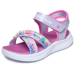 Sandale Skechers "JUMPSTERS SANDAL", M&auml;dchen, Gr. 34, lavendel, multi, Lederimitat, Glitzer, Schuhe Sandale, Sommerschuh mit Klettverschluss, Gr&ouml;&szlig;enschablone zum Download