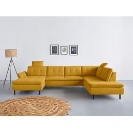 Wohnlandschaft Home Affaire "Birkholm U-Form", gelb (mustard), B:347cm H:83cm T:226cm, 98% Polyester 2% Polyamid, Sofas, Wohnlandschaft, Armlehnverstellung, auch in Easy Clean Bezug - mit Wasser zu reinigen