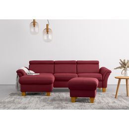 Ecksofa Home Affaire "Lindgren L-Form", rot (bordeaux), B:258cm H:84cm T:169cm, 100% Polyester, Sofas, Ecksofa, wahlweise mit Bett mit klappbaren Rollen, Kasten und Kopfverstellung