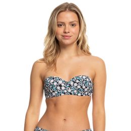 Bandeau-Bikini-Top Roxy "Beach", Damen, Gr. M, Cup B, schwarz (anthrazit cute daisies), 87% Nylon, 13% Elasthan, Bikini-Oberteile Bandeau-Bikini-Top