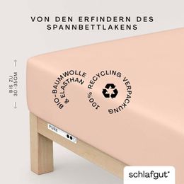 Spannbettlaken Schlafgut "PURE Bio-Baumwolle mit Elasthan, 170 g/m&sup2;, Bettlaken, Spannbetttuch", rot (rot light), 1 Stk., Jersey, 180-200x200-220 30cm, Jersey, Obermaterial: 95% Baumwolle, 5% Elasthan, Bettlaken, Spannbettlaken, PREMIUM Laken f&uuml;r Matratzen bis 30cm H&ouml;he, dehnbar blickdicht, straff