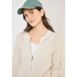 Cardigan Cecil, Damen, Gr. M (40), raw sand beige, Strick, Obermaterial: 100% Baumwolle, unifarben, l&auml;ssig geschnitten h&uuml;ftbedeckend, Rundhals, abgesteppte Kante, Strickjacken Cardigan, in Crochet-Optik