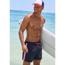 Badeshorts Buffalo, Herren, Gr. XL (54/56), N-Gr, blau (marine, rot), Microfaser, Recycling-Polyester, kontrastfarbene Details, Badehosen Badeshorts, mit kontrastfarbenen Details, Topseller