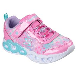 Sneaker Skechers "INFINITE HEART LIGHTS", M&auml;dchen, Gr. 35, rosa multifarben, Lederimitat, Textil, kontrastfarbene Details, Schuhe Sneaker, Klettschuh mit Blinkfunktion, Gr&ouml;&szlig;enschablone zum Download