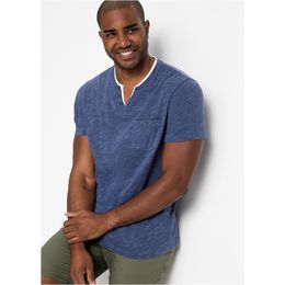 2-in-1-Shirt bonprix "2 in 1 Shirt, Kurzarm", Herren, Gr. 64 (3XL), blau (indigo meliert), Jersey, Obermaterial: 74% Baumwolle, 26% Polyester. Einsatz: 65% Polyester, 35% Baumwolle, meliert, regular fit h&uuml;ftbedeckend, Rundhals, Shirts 2-in-1-Shirt, Regular Fit, mit Brusttasche, Henley-Stil, Lagen-Look