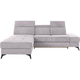 Ecksofa Home Affaire "Cardiz L-Form", silber, B:246cm H:83cm T:173cm, Webstoff (100% Polyester);Luxus-Microfaser Paris (90% Polyester/10% Polyamid);Struktur fein (100% Polyester);Samtoptik (100% Polyester), Sofas, Ecksofa, inkl.Kopfteilverstellung und Federkern wahlweise mit Bettfunktion