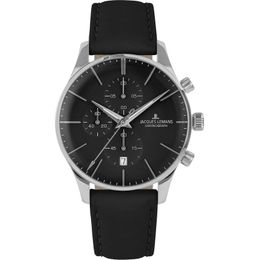 Chronograph Jacques Lemans "London", schwarz (schwarz, schwarz), Armbanduhren, Herren, Chronograph, Quarzuhr, Armbanduhr, Herrenuhr, Lederarmband, Stoppfunktion, Datum