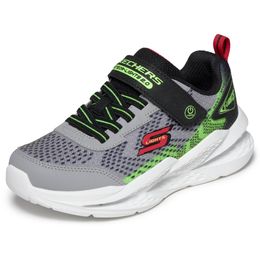 Sneaker Skechers "Skechers METEOR-LIGHTS 2.0", M&auml;dchen, Gr. 28, grau, schwarz, Lederimitat, Textil, Mesh, kontrastfarbene Details, Schuhe Sneaker, Sportschuh mit Klett, Gr&ouml;&szlig;enschablone zum Download