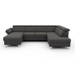 Sit & More Wohnlandschaft SIT & MORE "Vincenzo U-Form", grau (dunkelgrau), B:317cm H:84cm T:93cm, Sofas, Wohnlandschaft, inklusive Kopfteilverstellung, wahlweise mit Bettfunktion, Bettkasten