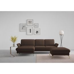Sit & More Ecksofa SIT & MORE "Fashion L-Form", braun (dunkelbraun), B:253cm H:84cm T:165cm, Sofas, Ecksofa, wahlweise mit Kopfteilverstellung, Vorziehsitz, motorisch, Nickelf&uuml;&szlig;e