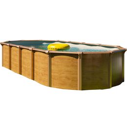 Ovalpool KWAD "Green line Evolution", beige (wood, innenfarbe: sand), B:370cm H:132cm L:610cm, Schwimmbecken, Ovalpool, 6,1x3,7x1,32 wood Folie in blau, sand oder grau erh&auml;ltlich