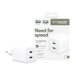 USB-Ladeger&auml;t "Turbo 45 W Charger 2x USB-C EU-Plug", wei&szlig;, B:11cm H:3,8cm T:12,8cm, EMPOWER BY PANZERGLASS, Ladeger&auml;te, USB-Ladeger&auml;t