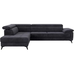 Ecksofa COTTA "Astra L-Form, B: 286 cm", charcoal, B:286cm T:236cm, 95% Polyester (PES) 5%Polyamid (PA), Sofas, Ecksofa, mit Kopfteilverstellung, optional Bettfunktion & Bettkasten