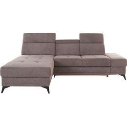 Ecksofa Home Affaire "Cardiz L-Form", grau (taupe), B:246cm H:83cm T:173cm, Webstoff (100% Polyester);Luxus-Microfaser Paris (90% Polyester/10% Polyamid);Struktur fein (100% Polyester);Samtoptik (100% Polyester), Sofas, Ecksofa, inkl.Kopfteilverstellung und Federkern wahlweise mit Bettfunktion