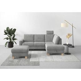 Ecksofa Home Affaire "Summer L-Form", silber, B:236cm H:91cm T:170cm, 100% Polyester, Sofas, Ecksofa, mit Ottomane, wahlweise mit Bettfunktion und Bettkasten, Cord-Bezug
