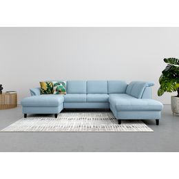 Sit & More Wohnlandschaft SIT & MORE "Maggiore U-Form", blau (hellblau), B:312cm H:88cm T:224cm, 98% Polyester, 2% Polyamid, Sofas, Wohnlandschaft, wahlweise mit Kopfteilverstellung, Bettfunktion und Stauraum