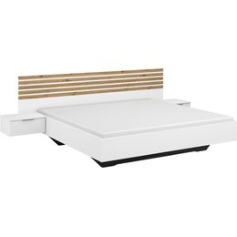 Bettanlage Rauch "Doppelbett Futonbett LAMELLA in schwebender Optik", alpinwei&szlig;, eiche artisan, B:265cm H:91cm T:205cm, Holzwerkstoff, Schlafzimmerm&ouml;bel-Sets, Bettanlage, mit eleganter Lamellenabsetzung und 2 H&auml;ngenachttische MADE IN GERMANY