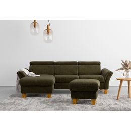 Ecksofa Home Affaire "Lindgren L-Form", gr&uuml;n (khaki), B:258cm H:84cm T:169cm, 100% Polyester, Sofas, Ecksofa, wahlweise mit Bett mit klappbaren Rollen, Kasten und Kopfverstellung