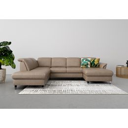 Sit & More Wohnlandschaft SIT & MORE "Maggiore U-Form", grau (taupe), B:312cm T:224cm, 100% Polyester, Sofas, Wohnlandschaft, wahlweise mit Kopfteilverstellung, Bettfunktion und Stauraum