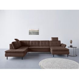 Wohnlandschaft Home Affaire "Birkholm U-Form", braun (dunkelbraun), B:347cm H:83cm T:226cm, 100% Polyester, Sofas, Wohnlandschaft, Armlehnverstellung, auch in Easy Clean Bezug - mit Wasser zu reinigen