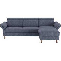 Ecksofa Home Affaire "Calypso L-Form", grau (grau, blau), B:260cm H:85cm T:172cm, 100% Polyester, Sofas, Ecksofa, mit motorischen Funktionen im Sofa und Recamiere