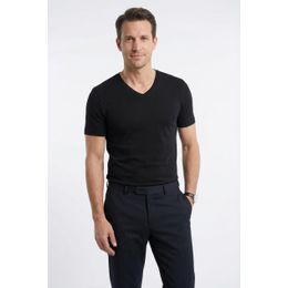 T-Shirt OLYMP "Casual", Herren, Gr. S, schwarz, Obermaterial: 94% Baumwolle, 6% Elasthan, unifarben, Basic, schmal, V-Ausschnitt, abgesteppt, Shirts T-Shirt, V-Ausschnitt, Ideal zum Unterziehen