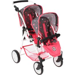 Bayer Chic 2000 Puppen-Zwillingsbuggy CHIC2000 "Twinny, Butterfly", bunt (butterfly koralle), Puppenwagen, KinderB:63cm H:77cm T:63cm, Kunststoff, Metall, Stoff, Puppen-Zwillingsbuggy, mit schwenkbaren Vorderr&auml;dern, B:63cm H:77cm T:63cm