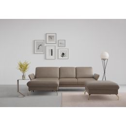 Sit & More Ecksofa SIT & MORE "Fashion L-Form", grau (taupe), B:253cm H:84cm T:165cm, Sofas, Ecksofa, wahlweise mit Kopfteilverstellung, Vorziehsitz, motorisch, Nickelf&uuml;&szlig;e