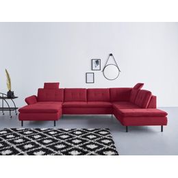 Wohnlandschaft Home Affaire "Birkholm U-Form", rot (bordeaux), B:347cm H:83cm T:226cm, 100% Polyester, Sofas, Wohnlandschaft, Armlehnverstellung, auch in Easy Clean Bezug - mit Wasser zu reinigen