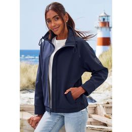 Softshelljacke ELBSAND, Damen, Gr. M/38, dunkleblau, Web, Obermaterial: 85% Polyester, 15% Elasthan. Futter: 100% Polyester, h&uuml;ftlang, Jacken Softshelljacke, mit hohem, verstellbaren Kragen