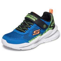 Sneaker Skechers "Skechers METEOR-LIGHTS 2.0", M&auml;dchen, Gr. 29, schwarz, blau, Lederimitat, Textil, Mesh, kontrastfarbene Details, Schuhe Sneaker, Sportschuh mit Klett, Gr&ouml;&szlig;enschablone zum Download