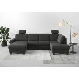Wohnlandschaft Home Affaire "Summer U-Form", grau (anthrazit), B:314cm H:91cm T:170cm, 95% Polyester, 5% Polyamid, Sofas, Wohnlandschaft, mit oder ohne Bettfunktion und Bettkasten, wengefarbene Holzf&uuml;&szlig;e