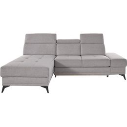 Ecksofa Home Affaire "Cardiz L-Form", grau, B:246cm H:83cm T:173cm, Webstoff (100% Polyester);Luxus-Microfaser Paris (90% Polyester/10% Polyamid);Struktur fein (100% Polyester);Samtoptik (100% Polyester), Sofas, Ecksofa, inkl.Kopfteilverstellung und Federkern wahlweise mit Bettfunktion