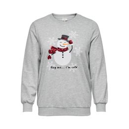 Sweatshirt Only CARMAKOMA "CARXMAS SNOW LS O-NECK SWEAT SWT", Damen, Gr. S, light grau melange print:snowman, Sweatware, Obermaterial: 60% Baumwolle, 40% Polyester, bedruckt, regular fit normal, Rundhals, Rippb&uuml;ndchen, Sweatshirts Sweatshirt, Baumwollmischung, regular fit