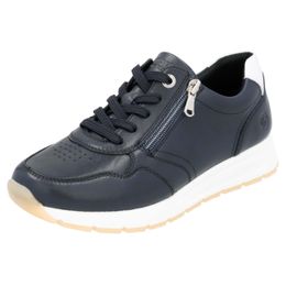 Keilsneaker Remonte, Damen, Gr. 43, blau (nachtblau, wei&szlig;), Leder, Schuhe Keilsneaker, Freizeitschuh, Halbschuh, Schn&uuml;rschuh mit seitlichem Rei&szlig;verschluss