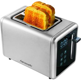 Hanseatic Toaster "HT9007BD, mit Br&ouml;tchenaufsatz", silber (silberfarben, schwarz), B:16cm H:19cm T:28cm, Toaster, LED-Display mit Timerfunktion, Toaster