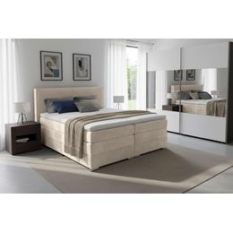 Boxspringbett Home Affaire "Romeo, Doppel- & Polsterbett, Federkernbett, Komfortbett, 160, 180 cm", beige, B:187cm L:219cm, 100% PES, Komplettbetten, Boxspringbett, inkl. 6 cm Topper, zwei Bettk&auml;sten, Taschen-Federkernmatratze in H4