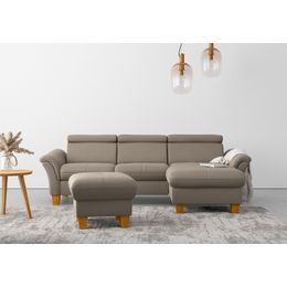 Ecksofa Home Affaire "Lindgren L-Form", braun (savannah), B:258cm H:84cm T:169cm, 100% Polyester, Sofas, Ecksofa, wahlweise mit Bett mit klappbaren Rollen, Kasten und Kopfverstellung