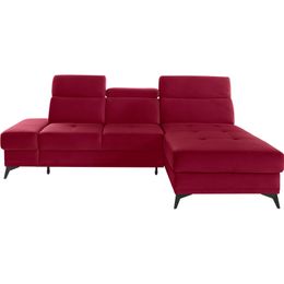 Ecksofa Home Affaire "Cardiz L-Form", rot, B:246cm H:83cm T:173cm, Webstoff (100% Polyester);Luxus-Microfaser Paris (90% Polyester/10% Polyamid);Struktur fein (100% Polyester);Samtoptik (100% Polyester), Sofas, Ecksofa, inkl.Kopfteilverstellung und Federkern wahlweise mit Bettfunktion